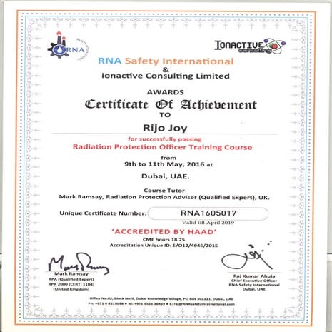 RNA-RADIATION PROTECTION OFFICER CERTIFCATE | PDF