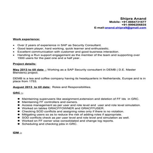 Shipra - SAP Security | PDF