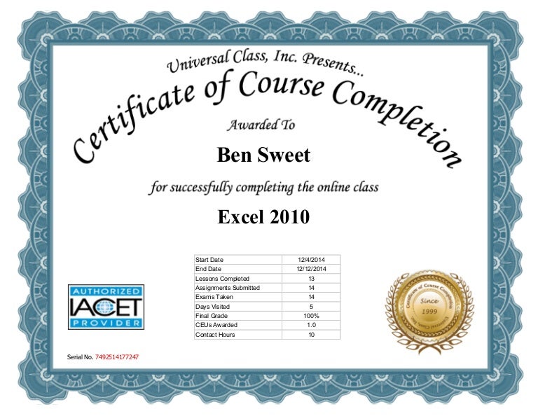 Excel Certificate