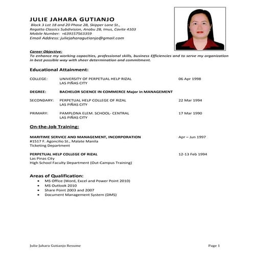 Julie Jahara M. Gutianjo Resume | PDF