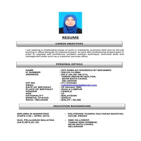 RESUME NABILAH WAHEEDA | PDF