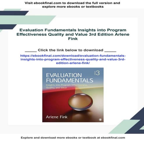 Evaluation Fundamentals Insights into Program Effectiveness Quality and Value 3rd Edition Arlene ...