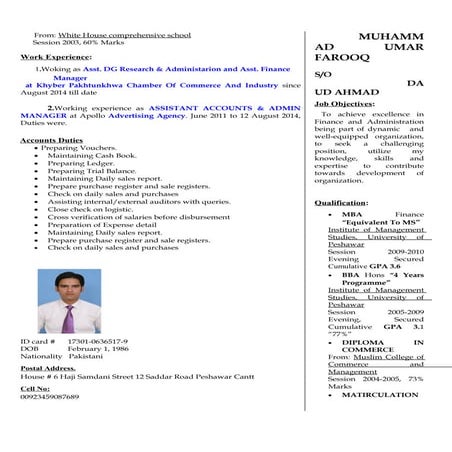 Umar Farooq CV | DOC | Business Accounting & Finance | Business