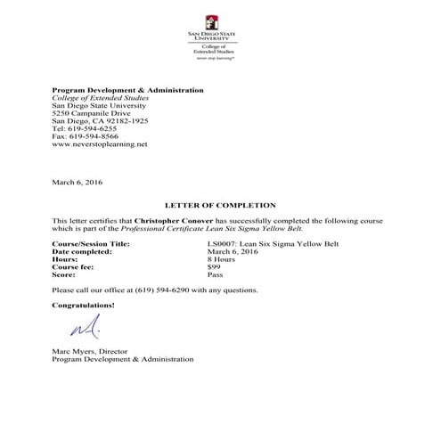 CHRISTOPHER CONOVER - LEAN SIX SIGMA YELLOW BELT CERTIFICATION | PDF