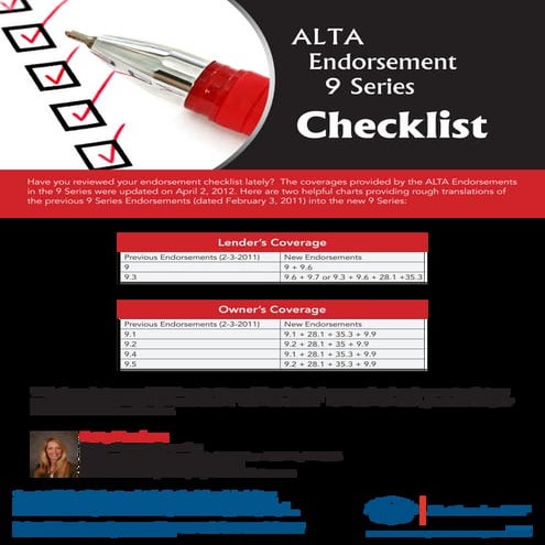 ALTA 9 Checklist Endorsements | PDF