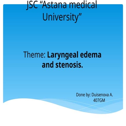 Laryngeal edema and stenosis refer to swelling (edema) and narrowing ...