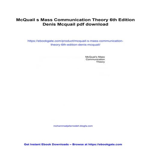 McQuail s Mass Communication Theory 6th Edition Denis Mcquail | PDF