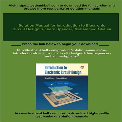 Solution Manual for Introduction to Electronic Circuit Design Richard Spencer, Mohammed Ghausi | PDF