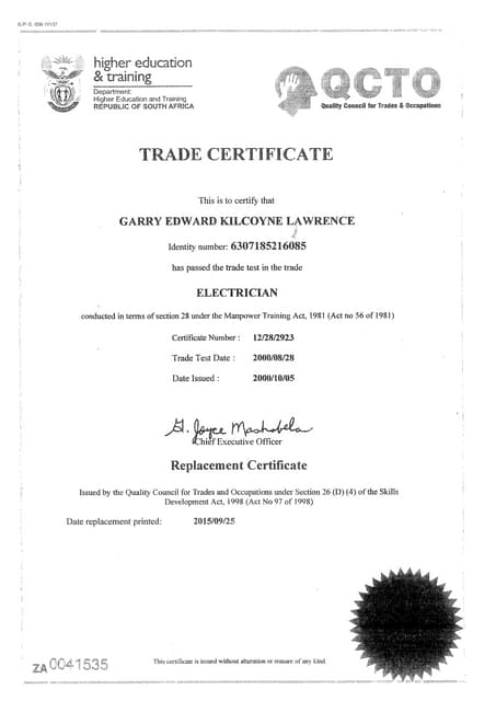 Trade Test Certificate | PDF