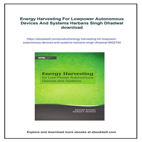Energy Harvesting For Lowpower Autonomous Devices And Systems Harbans ...