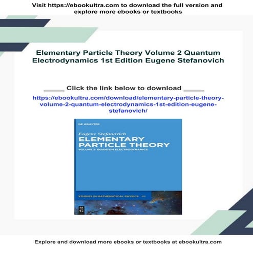 Elementary Particle Theory Volume 2 Quantum Electrodynamics 1st Edition Eugene Stefanovich | PDF
