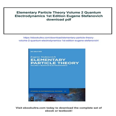 Elementary Particle Theory Volume 2 Quantum Electrodynamics 1st Edition Eugene Stefanovich | PDF