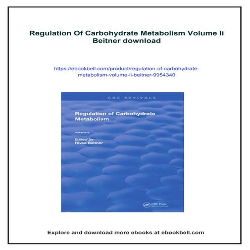 Regulation Of Carbohydrate Metabolism Volume Ii Beitner | PDF