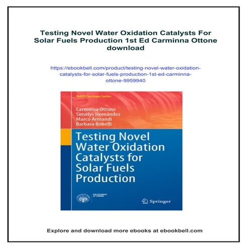 Testing Novel Water Oxidation Catalysts For Solar Fuels Production 1st ...