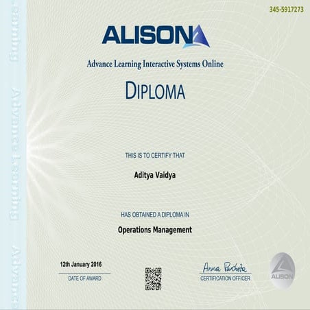 Diploma in Operations Management- Aditya | PDF