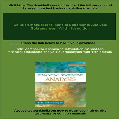 Solution manual for Financial Statements Analysis Subramanyam Wild 11th edition | PDF
