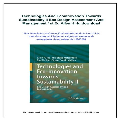 Technologies And Ecoinnovation Towards Sustainability Ii Eco Design ...