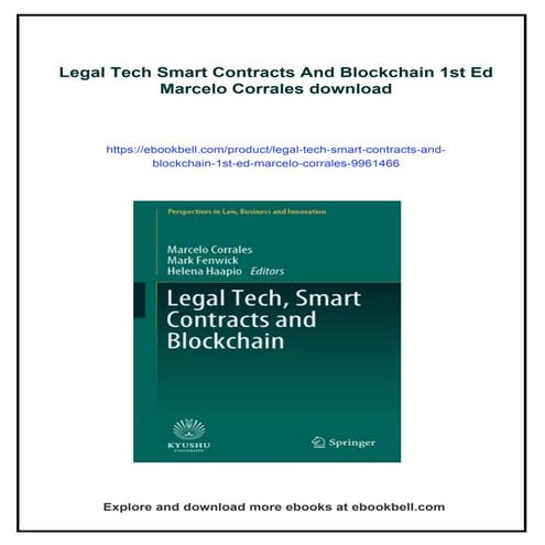 Legal Tech Smart Contracts And Blockchain 1st Ed Marcelo Corrales | PDF