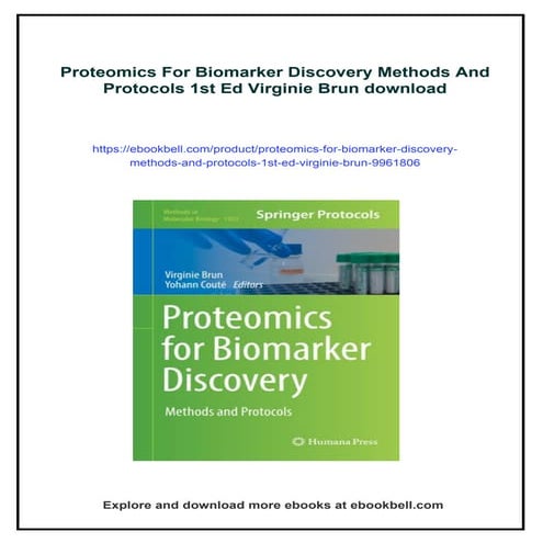 Proteomics For Biomarker Discovery Methods And Protocols 1st Ed Virginie Brun | PDF