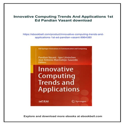 Innovative Computing Trends And Applications 1st Ed Pandian Vasant | PDF