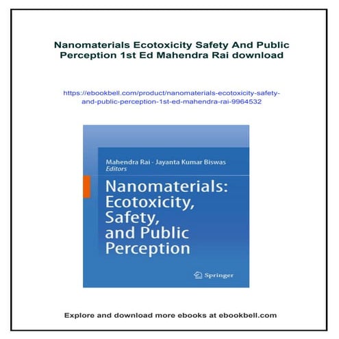 Nanomaterials Ecotoxicity Safety And Public Perception 1st Ed Mahendra Rai | PDF