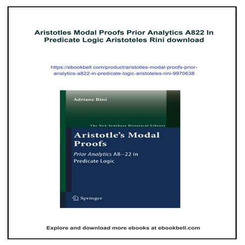 Aristotles Modal Proofs Prior Analytics A822 In Predicate Logic Aristoteles Rini | PDF
