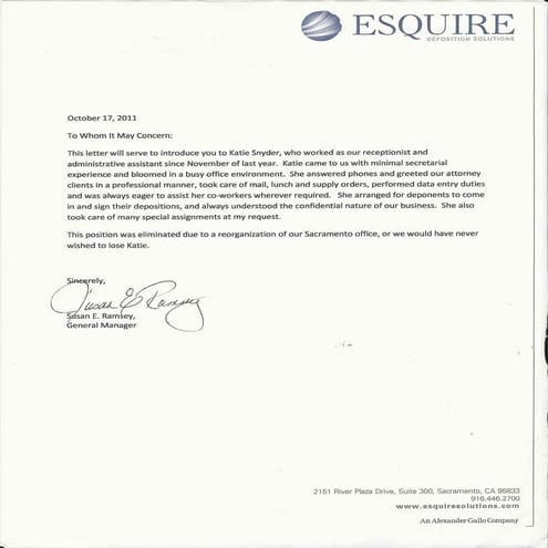 Katie Snyder Esquire Recommendation Letter | PDF