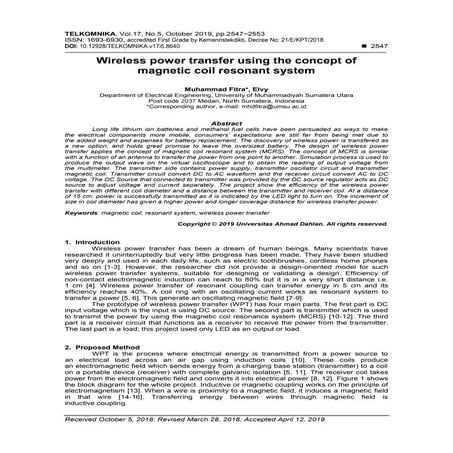 Wireless power transfer using the concept of magnetic coil resonant system | PDF