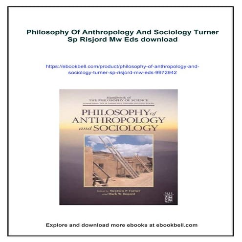 Philosophy Of Anthropology And Sociology Turner Sp Risjord Mw Eds | PDF