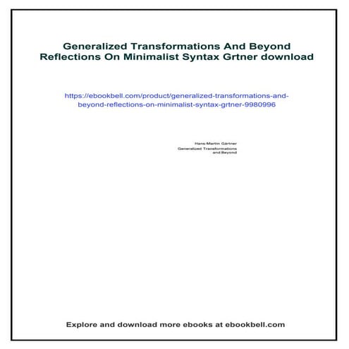 Generalized Transformations And Beyond Reflections On Minimalist Syntax Grtner | PDF