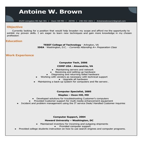 Antoine Brown Resume & Cpr Cert - Copy | PDF