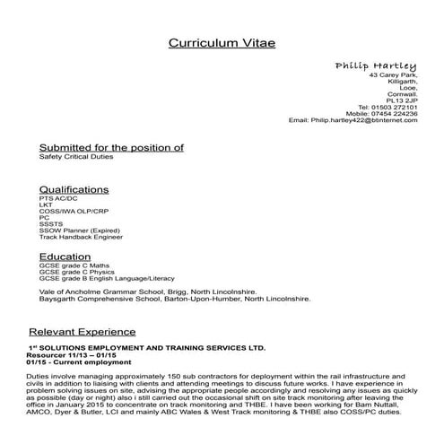 Phil Hartley CV | DOC