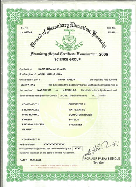 Matric Certificate | PDF