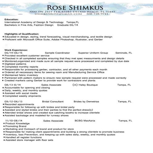 Rose E Shimkus Resume. | PDF