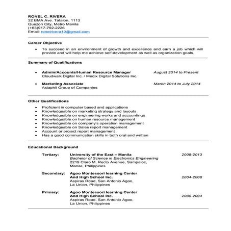 RONEL C RIVERA RESUME | PDF