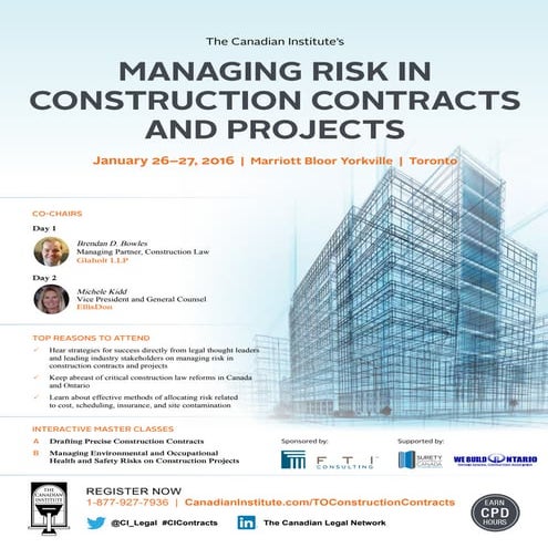 Managing Risk in Construction Contracts and Projects - 2016 Brochure | PDF