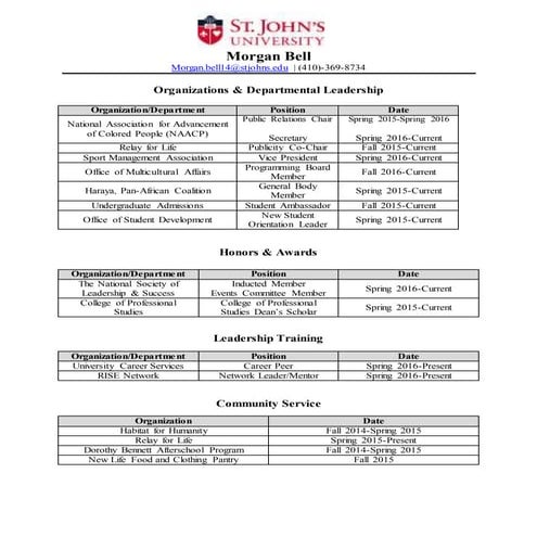 Morgan Bell's Co-Curricular Transcript | PDF