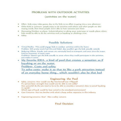 PROBLEMS WITH OUTDOOR ACTIVITIES | DOCX
