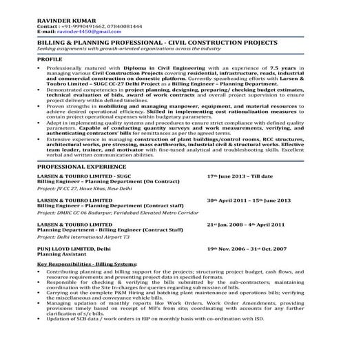 Ravinder Kumar CV | PDF | Civil Engineering Industry | Industries