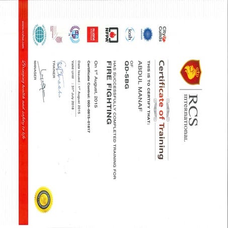 Fire Fighting Certificate RCS | PDF
