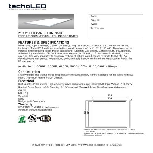 techoLED 2x4 Cut Sheet | PDF