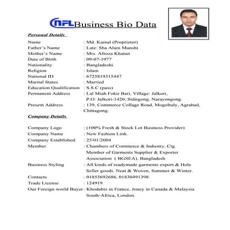 Kamal Business Bio Data | PDF