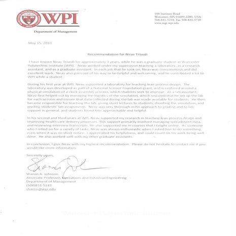 WPI - Letter of Recommendation | PDF