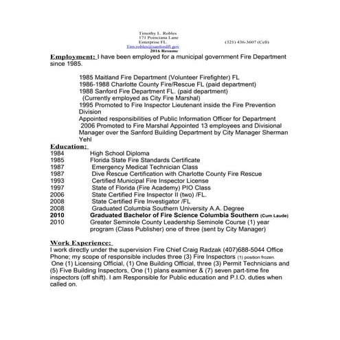 resume 2016 Fire Marshal | PDF