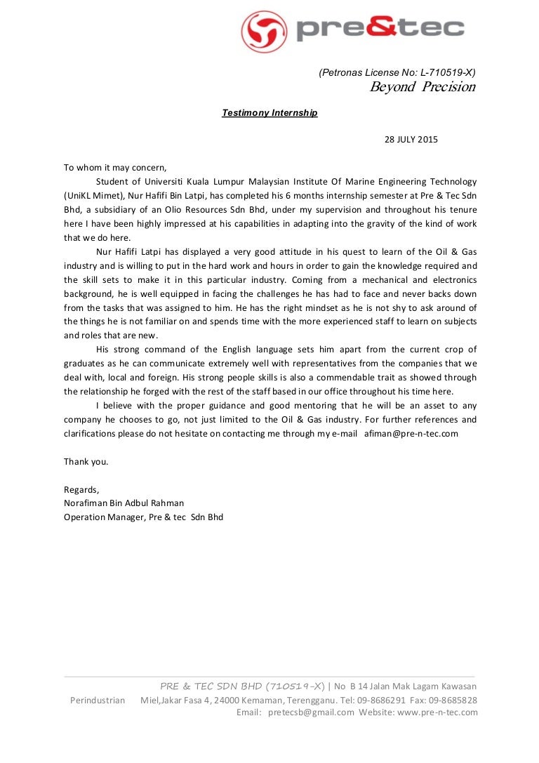 testimony internship