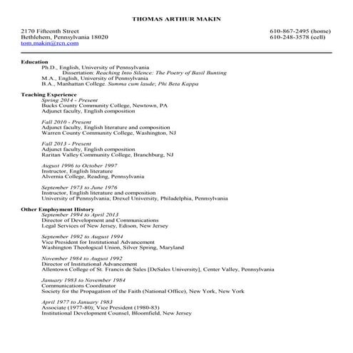 Resume - Thomas A Makin - 2016 | DOC | College Education | Education