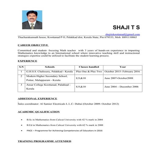 Resume - Shaji T S | DOC