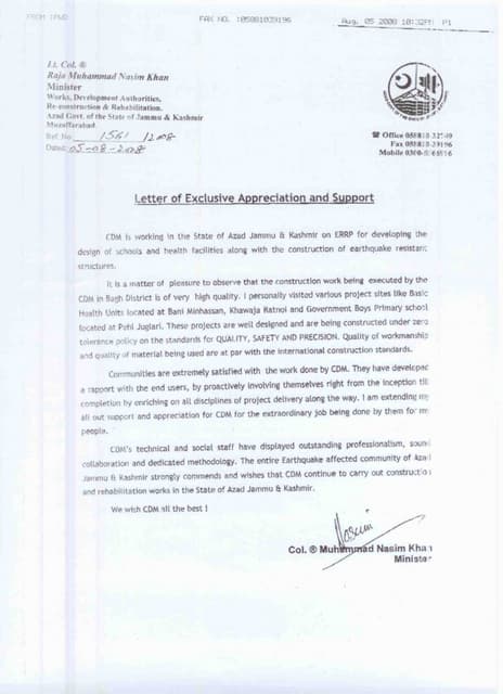pakistan usaid reconstruction program letter from us ambassador | PDF ...