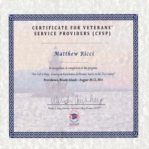 Certificate for Veteran Service Providers | PDF