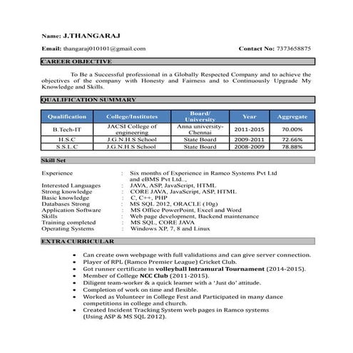 THANGARAJ Resume4 | PDF